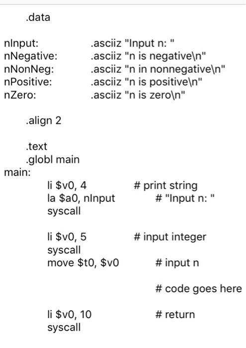 Solved Using Mips, complete the code for the if-else | Chegg.com