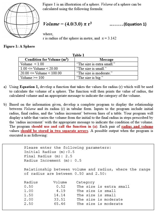 Solved Figure 1 is an illustration of a sphere. Volume of a | Chegg.com