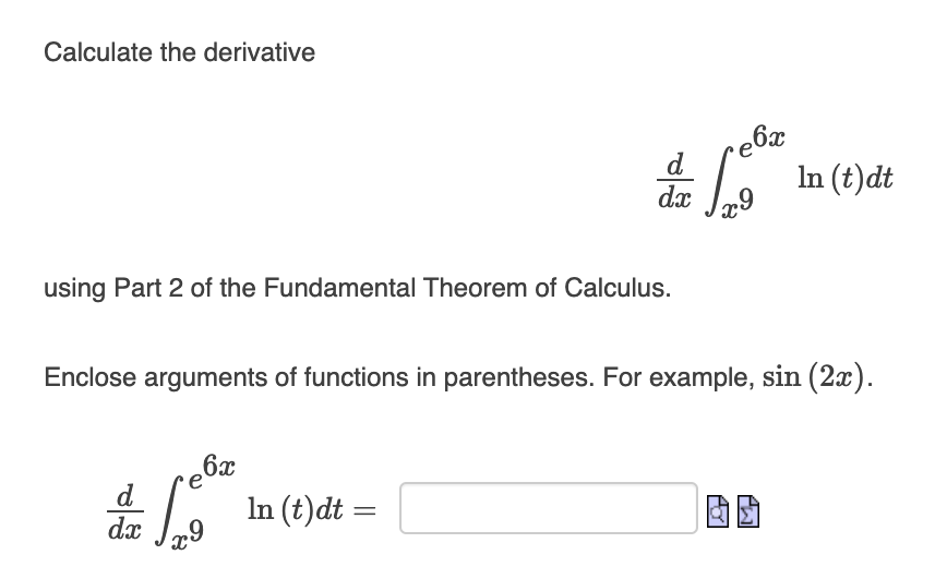 Solved Calculate the derivative себх d dx di Song In (t)dt | Chegg.com