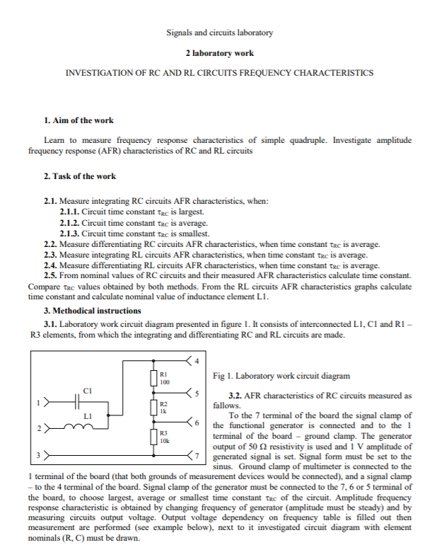 Solved Signals and circuits laboratory 2 laboratory work | Chegg.com