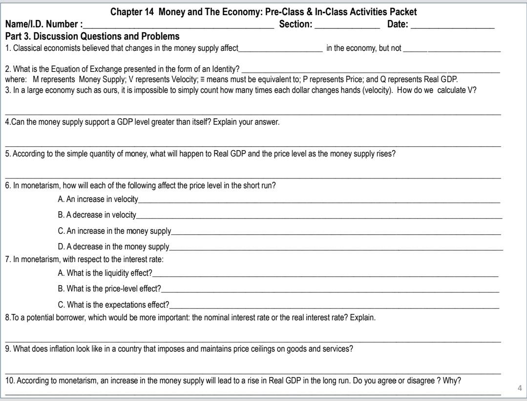 Solved Chapter 14 Money and The Economy: Pre-Class & | Chegg.com