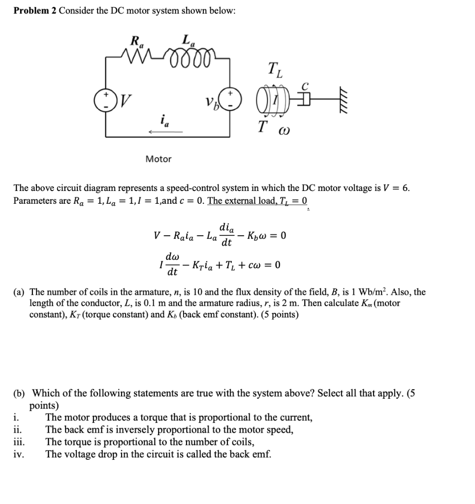 Problem 2 Consider the DC motor system shown below: | Chegg.com