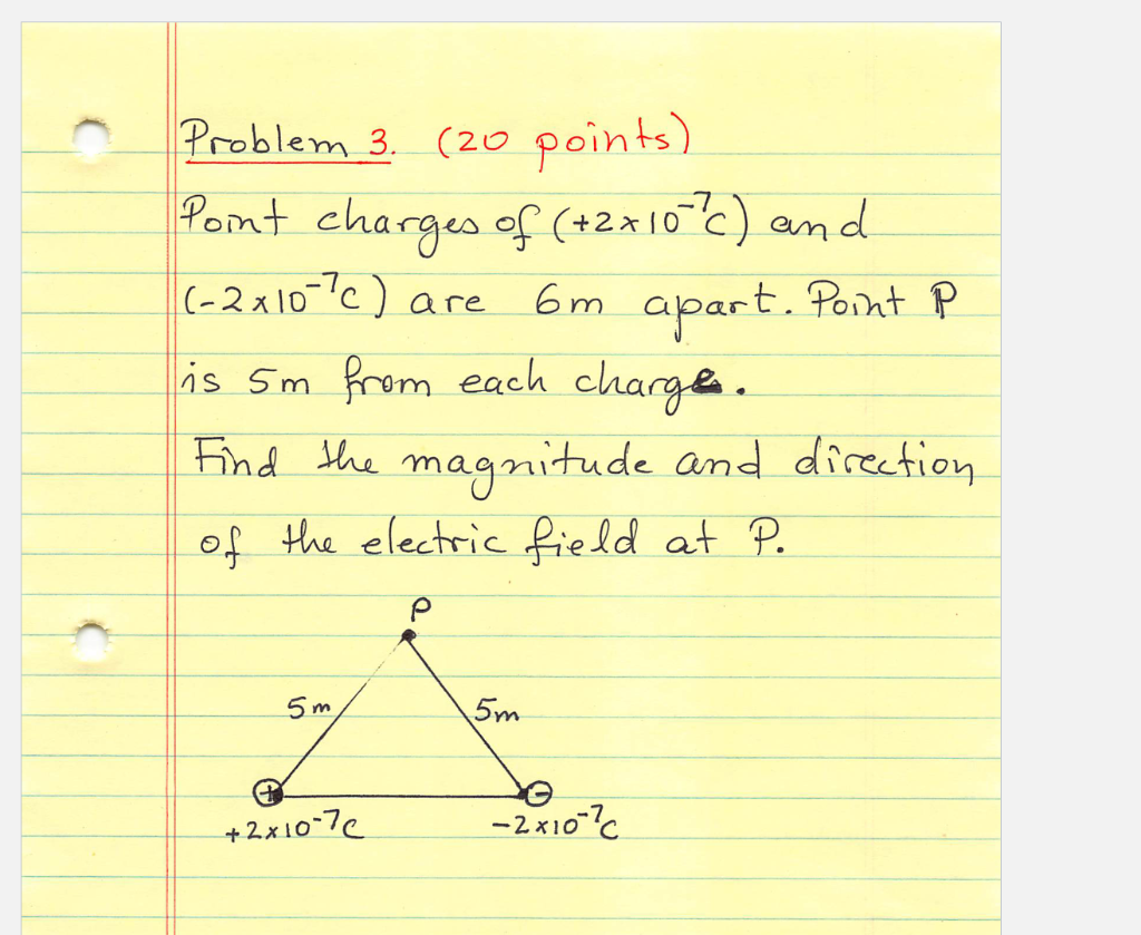 Solved Problem 3. (20 points) Point charges of (+2×10−7C) | Chegg.com