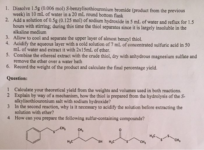 Solved Thiol synthesis - Preparation of benzylthiol (over 2 | Chegg.com