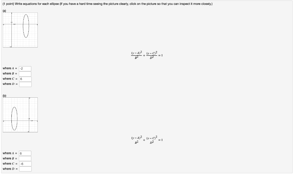 Solved (1 point) Write equations for each ellipse (If you | Chegg.com
