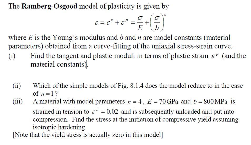 Solved The Ramberg-Osgood model of plasticity is given by 72 | Chegg.com