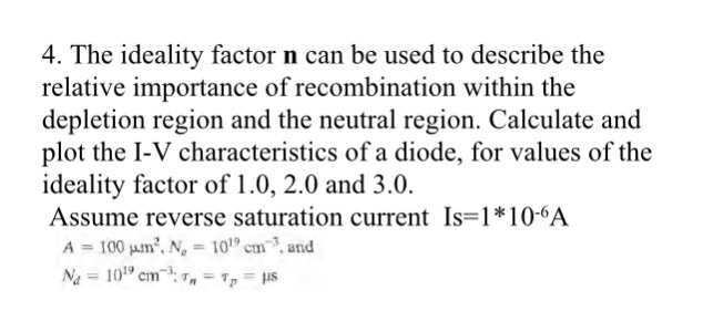 Solved 4. The ideality factor n can be used to describe the | Chegg.com