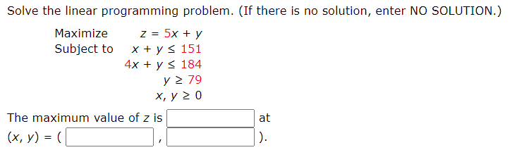 Solved Solve the linear programming problem. (If there is no | Chegg.com