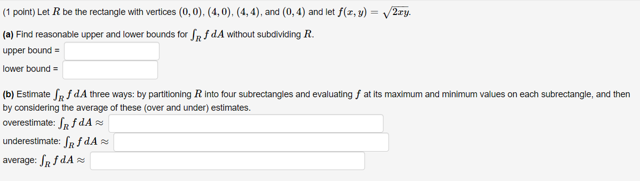 Solved 2cy. (1 point) Let R be the rectangle with vertices | Chegg.com