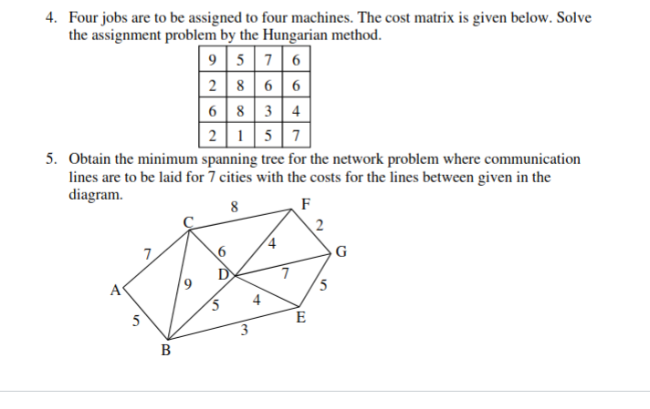Solved 4. Four jobs are to be assigned to four machines. The | Chegg.com
