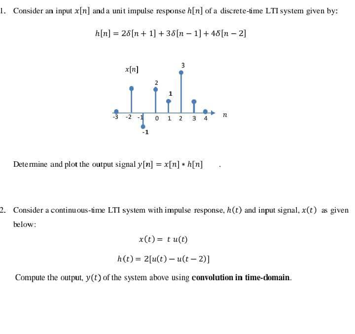 Solved 1. Consider an input x[n] and a unit impulse response | Chegg.com