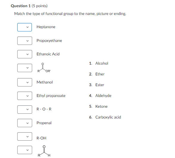 Solved Match the type of functional group to the name, | Chegg.com