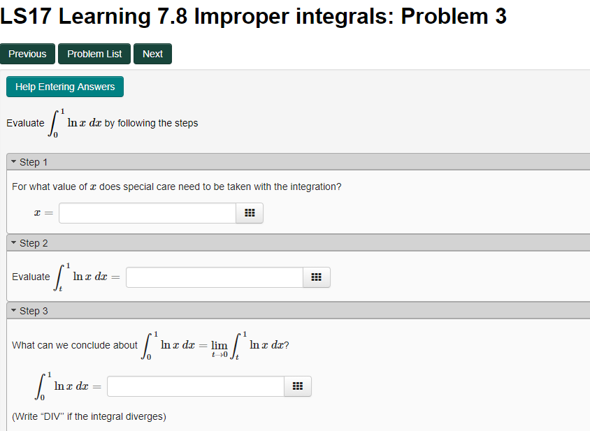 Solved LS17 Learning 7.8 Improper integrals: Problem 3 | Chegg.com