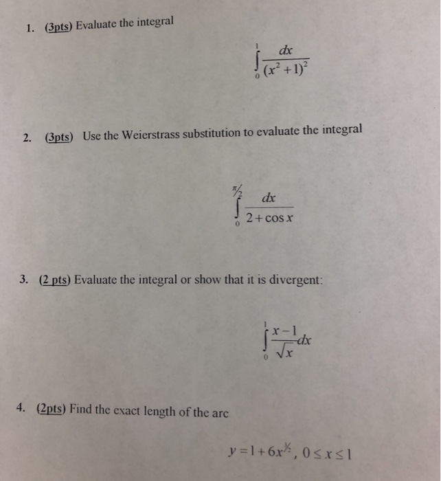 Solved (3pts) Evaluate the integral 1. dr (r2 +) 2. 3pts) | Chegg.com