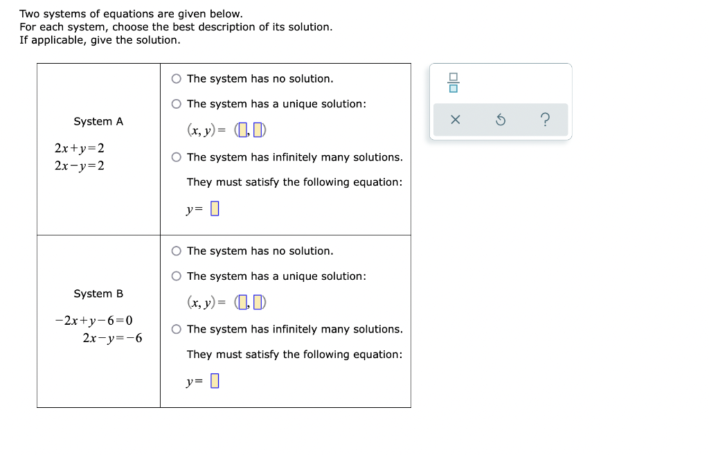 Solved Two systems of equations are given below. For each | Chegg.com