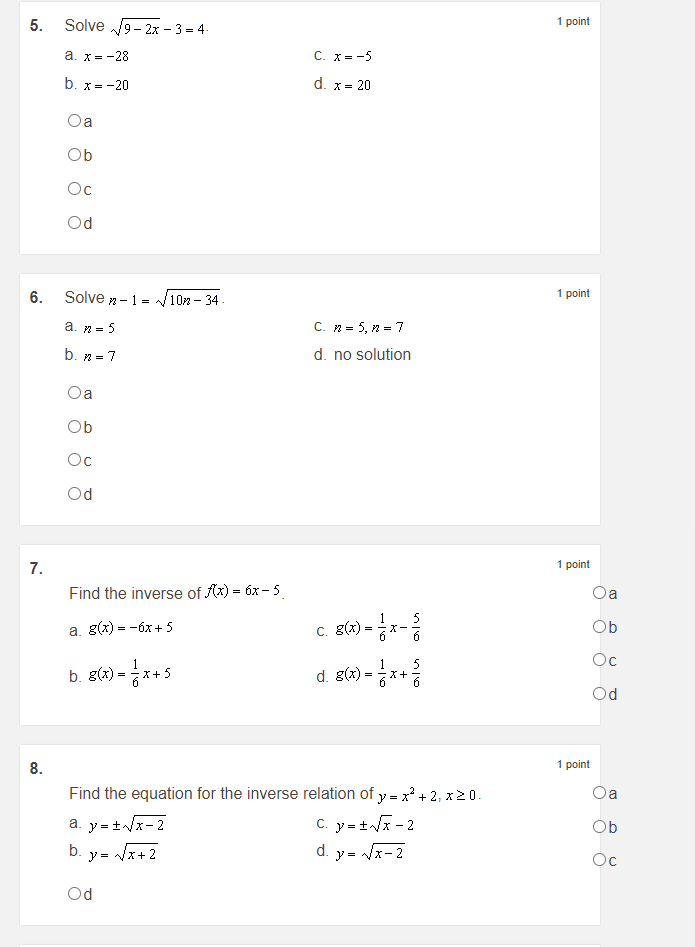 Solved The graph of which function is shown? a. y=−x−3 C. | Chegg.com