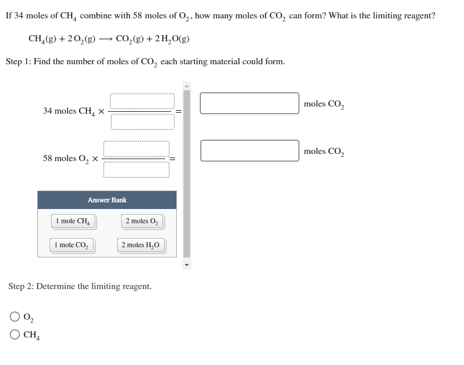 Solved If 34 moles of CH, combine with 58 moles of 02, how | Chegg.com