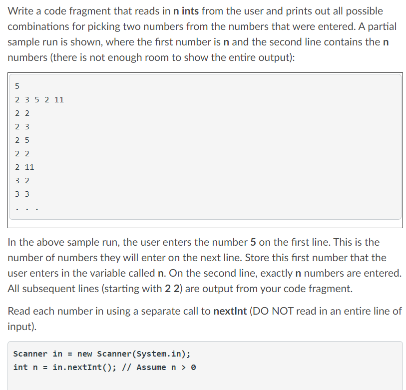 Solved Write a code fragment that reads in n ints from the | Chegg.com