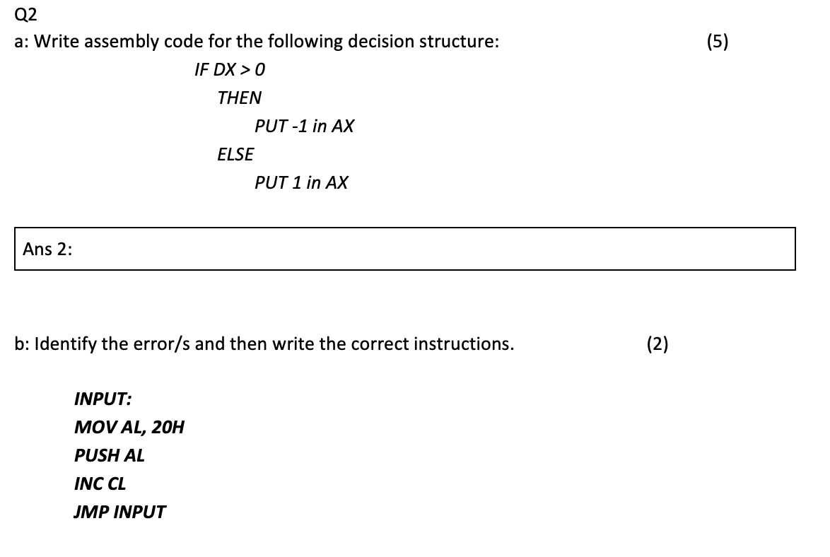 5 Q2 A Write Assembly Code For The Following 