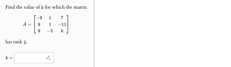 Solved Find the value of k ﻿for which the | Chegg.com