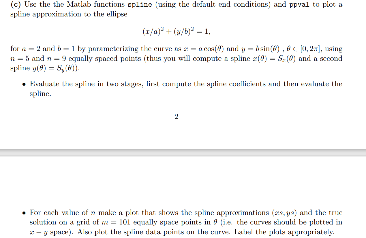 (c) Use the the Matlab functions spline (using the | Chegg.com
