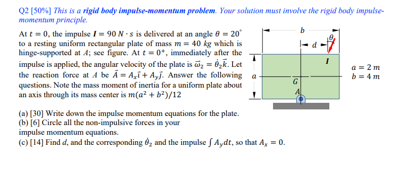 Solved Q2 [50%] This is a rigid body impulse-momentum | Chegg.com
