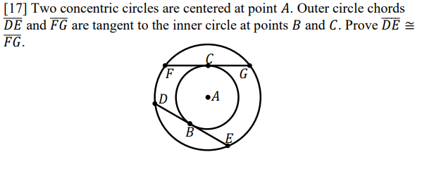 Solved [17] Two concentric circles are centered at point A. | Chegg.com