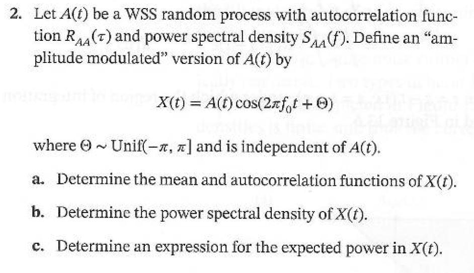 Solved 2. Let A(t) be a WSS random process with | Chegg.com