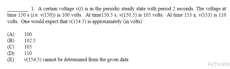 Solved 1 A Certain Voltage V T Is In The Periodic Steady