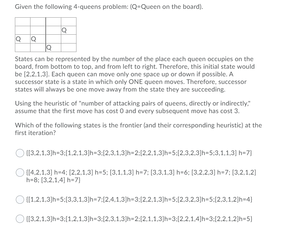 Solved Given the following 4-queens problem: (Q=Queen on the | Chegg.com