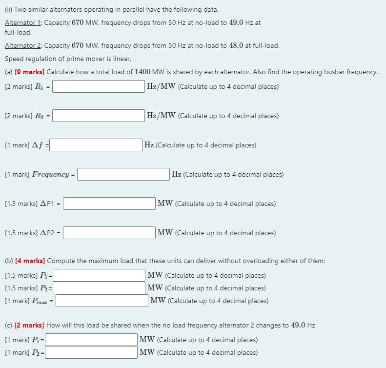 Solved (ii) Two similar alternators operating in parallel | Chegg.com