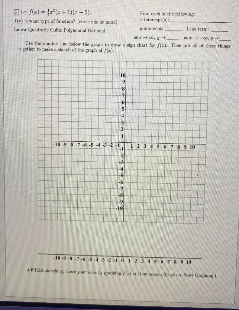 Solved 3 Let f(x)=41x2(x+1)(x−5). Find each of the | Chegg.com