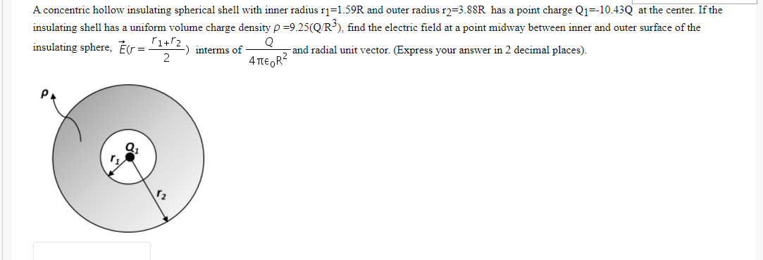Solved A concentric hollow insulating spherical shell with | Chegg.com