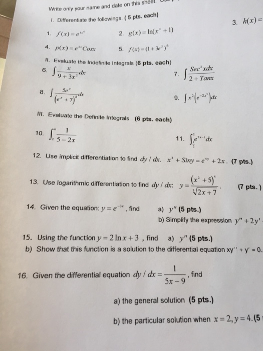 Solved Differentiate the followings f(x) = e g(x) = ln(x^4 | Chegg.com