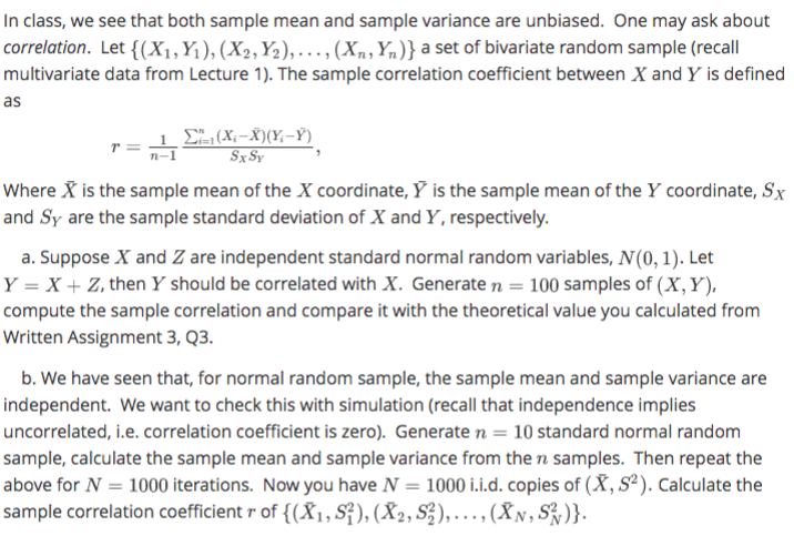 Solved In class, we see that both sample mean and sample | Chegg.com