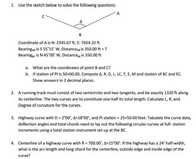 Solved 1. Use the sketch below to solve the following | Chegg.com