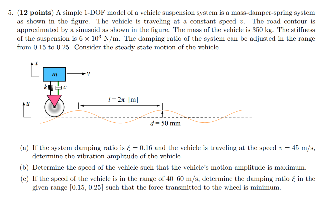 Solved 5. (12 points) A simple 1-DOF model of a vehicle | Chegg.com