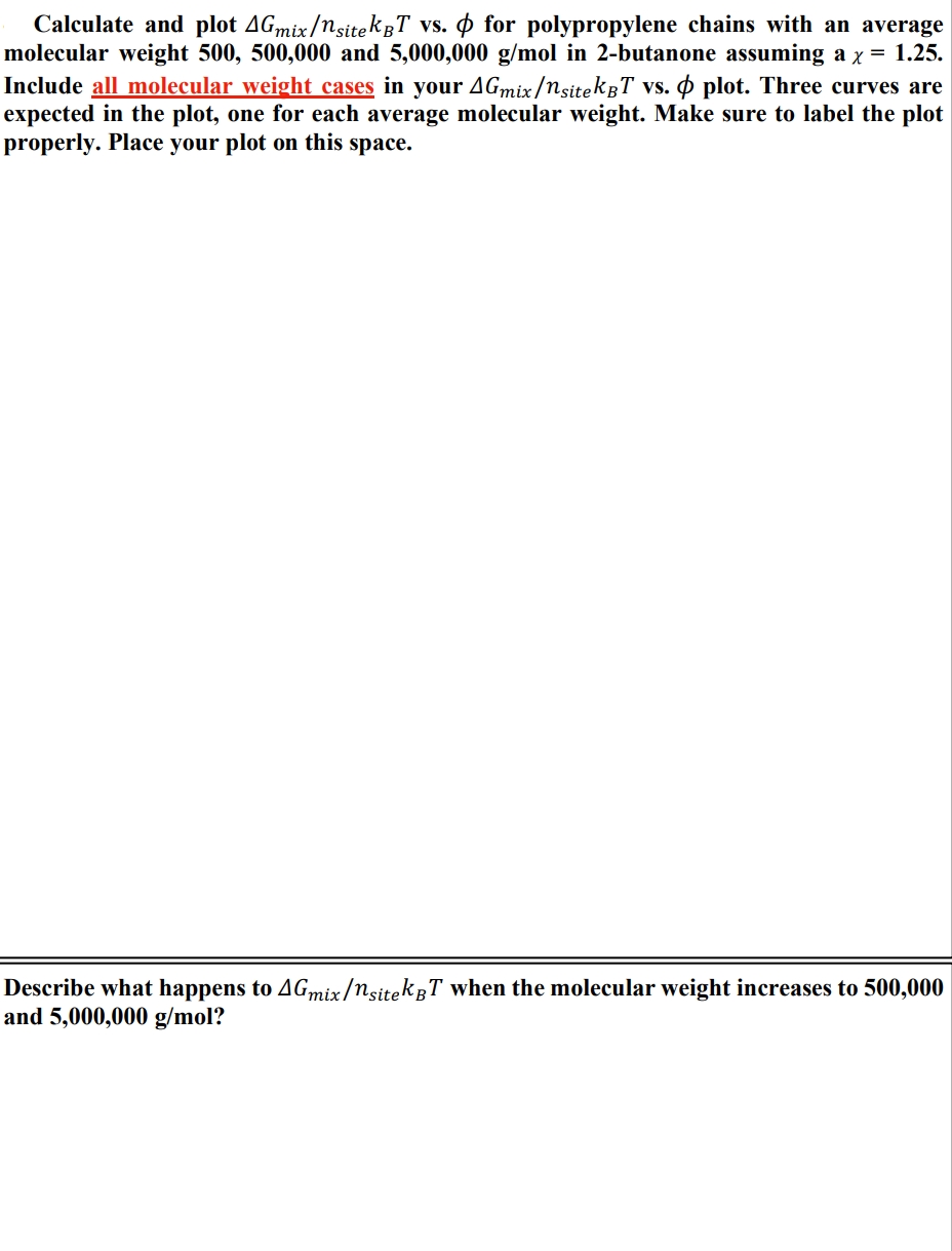 Solved Calculate and plot ΔGmix /nsite kBT vs. ϕ for | Chegg.com