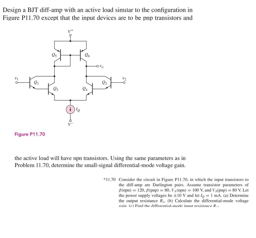 Solved Design a BJT diff-amp with an active load similar to | Chegg.com