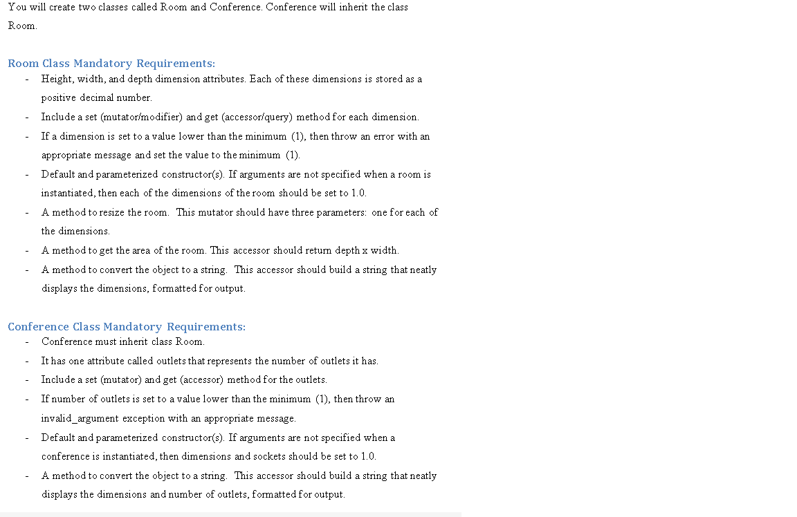 Solved You will create two classes called Room and | Chegg.com