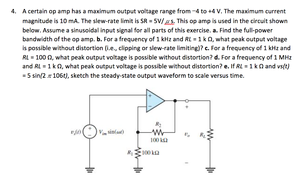 Solved A certain op amp has a maximum output voltage range | Chegg.com