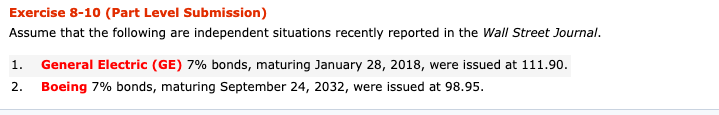 Solved Exercise 8-10 (Part Level Submission) Assume that the | Chegg.com