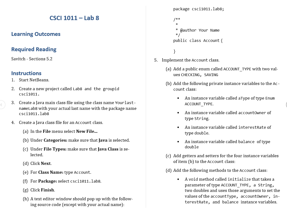Solved package csci1011. lab8; CSCI 1011 - Lab 8 /** | Chegg.com