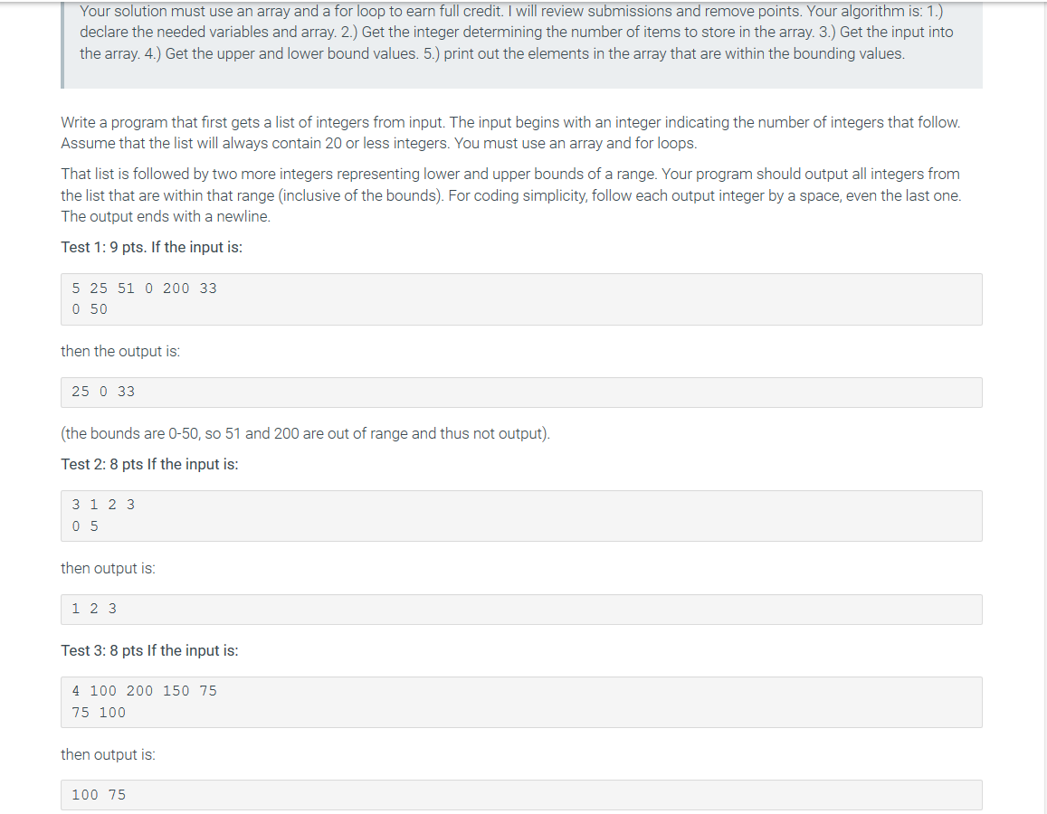 Solved Your solution must use an array and a for loop to | Chegg.com