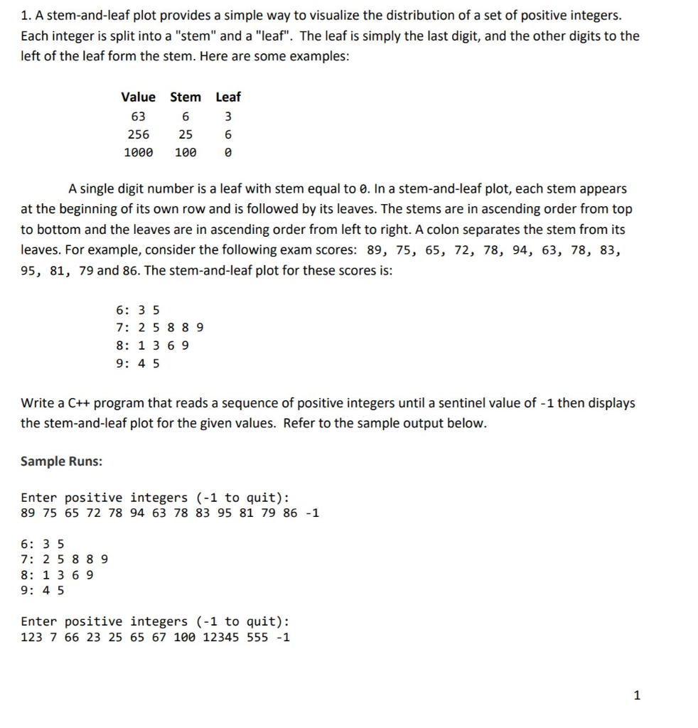 Solved 1. A stem-and-leaf plot provides a simple way to | Chegg.com