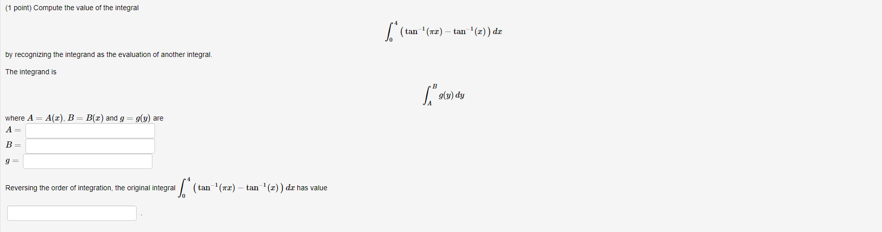 Solved (1 point) Compute the value of the integral | Chegg.com