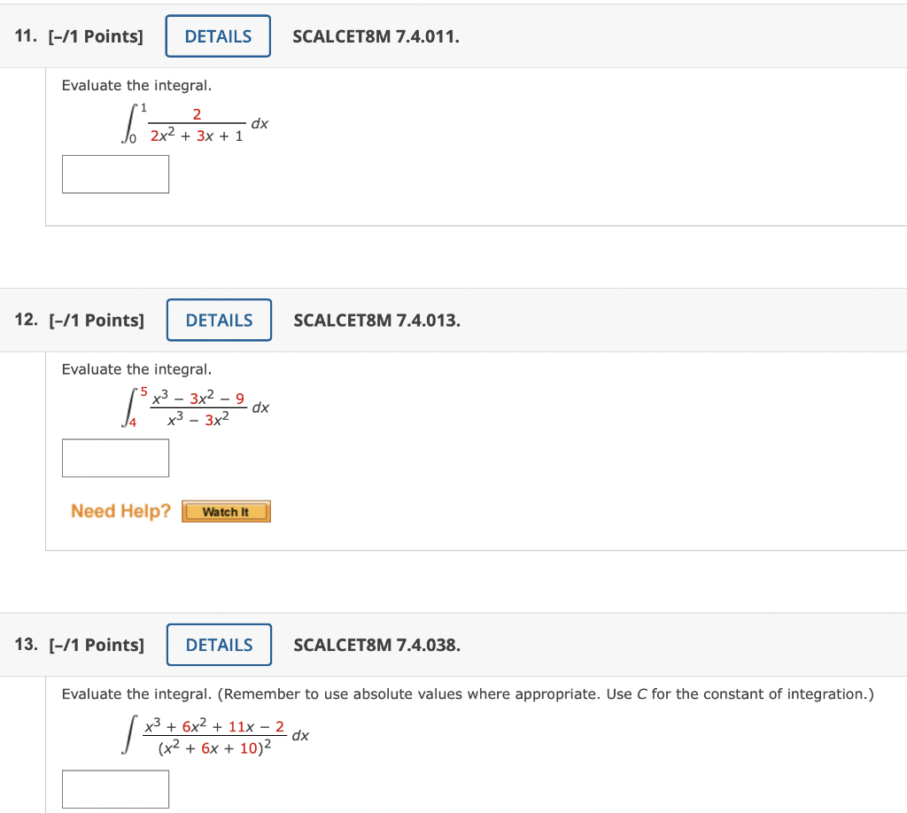 Solved /1 Points] SCALCET8M 7.3.007. Evaluate the integral. | Chegg.com