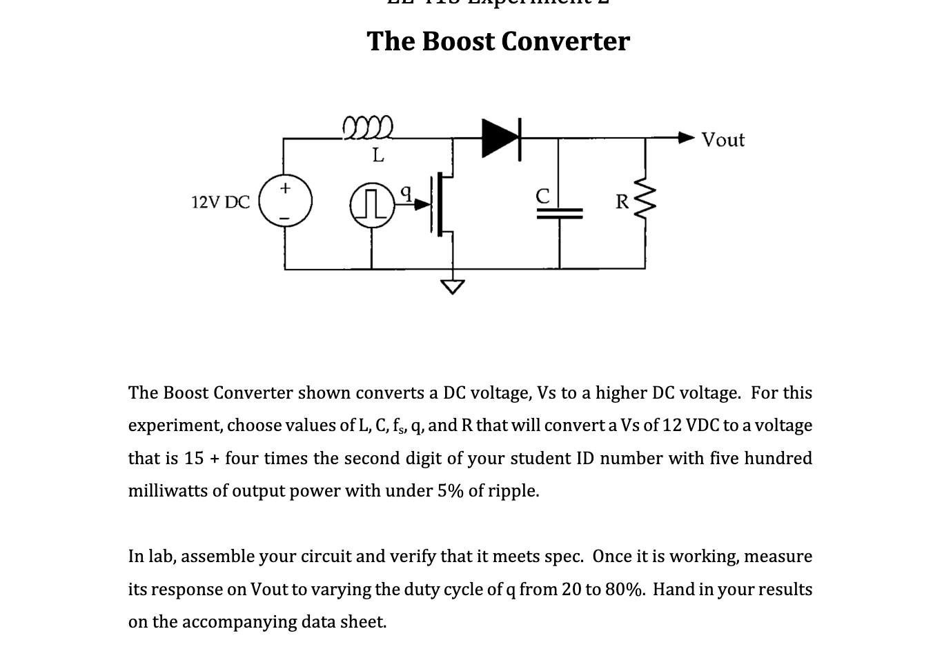 Solved The Boost Converter The Boost Converter shown | Chegg.com