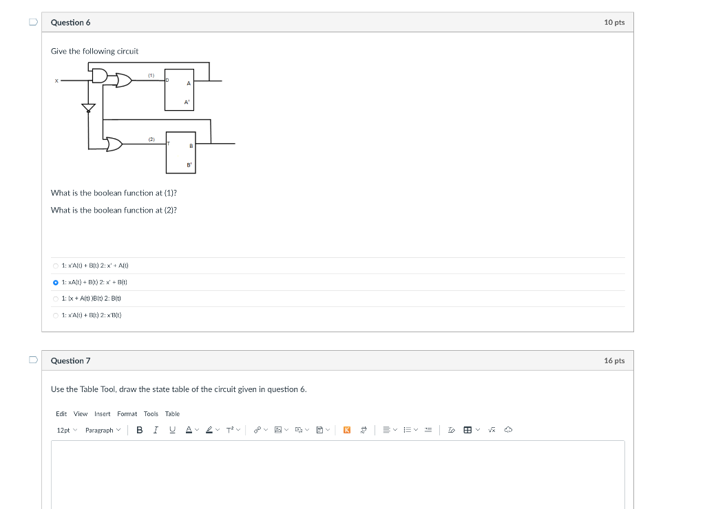 Solved Question 6 10 pts Give the following circuit (1) A' | Chegg.com