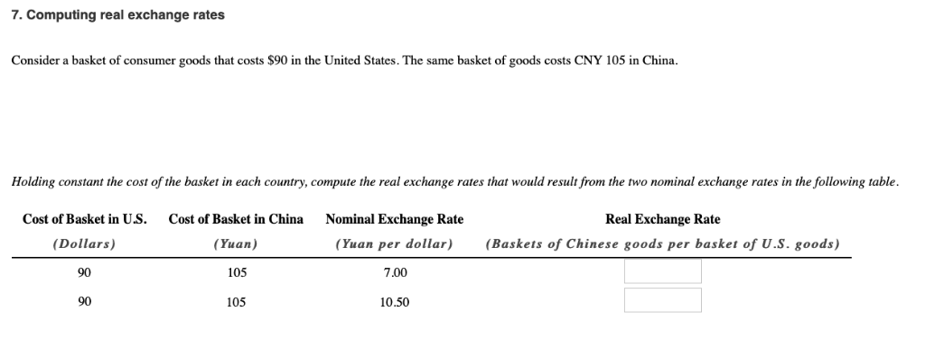 Solved 7. Computing real exchange rates Consider a basket of | Chegg.com